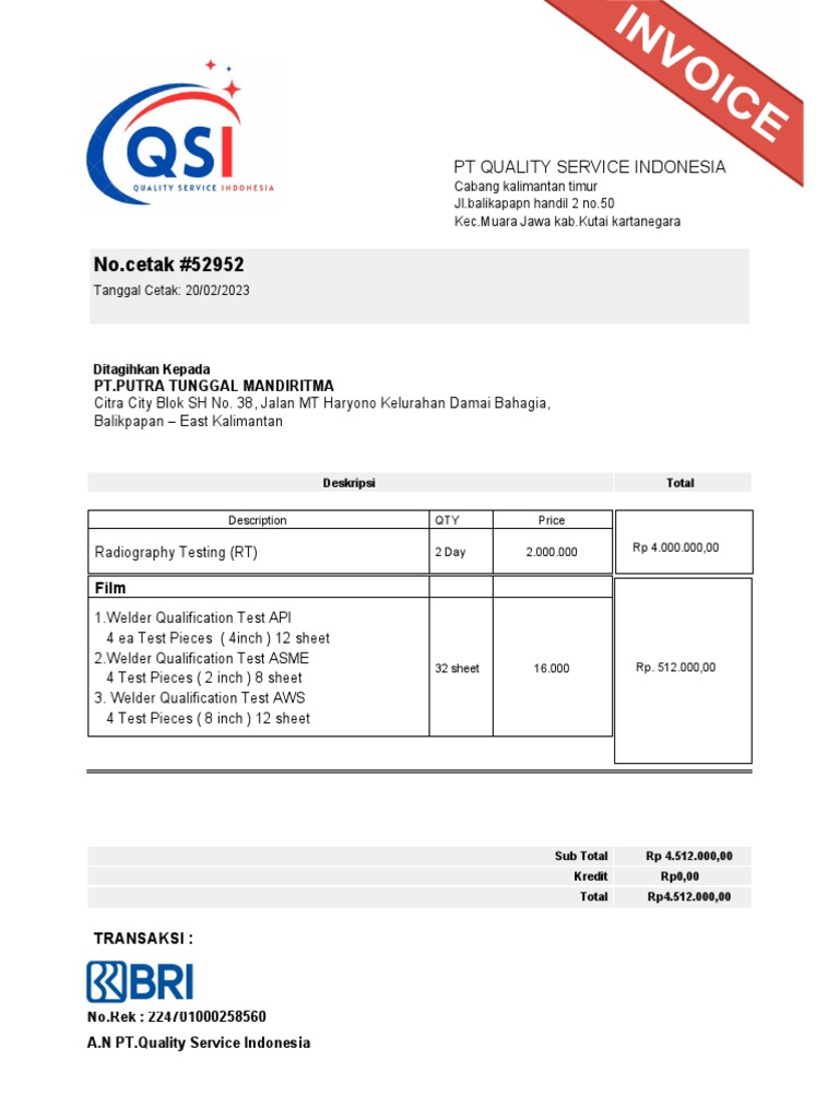 Invoice-WPQT Welder PTM | PDF | Construction | Welding