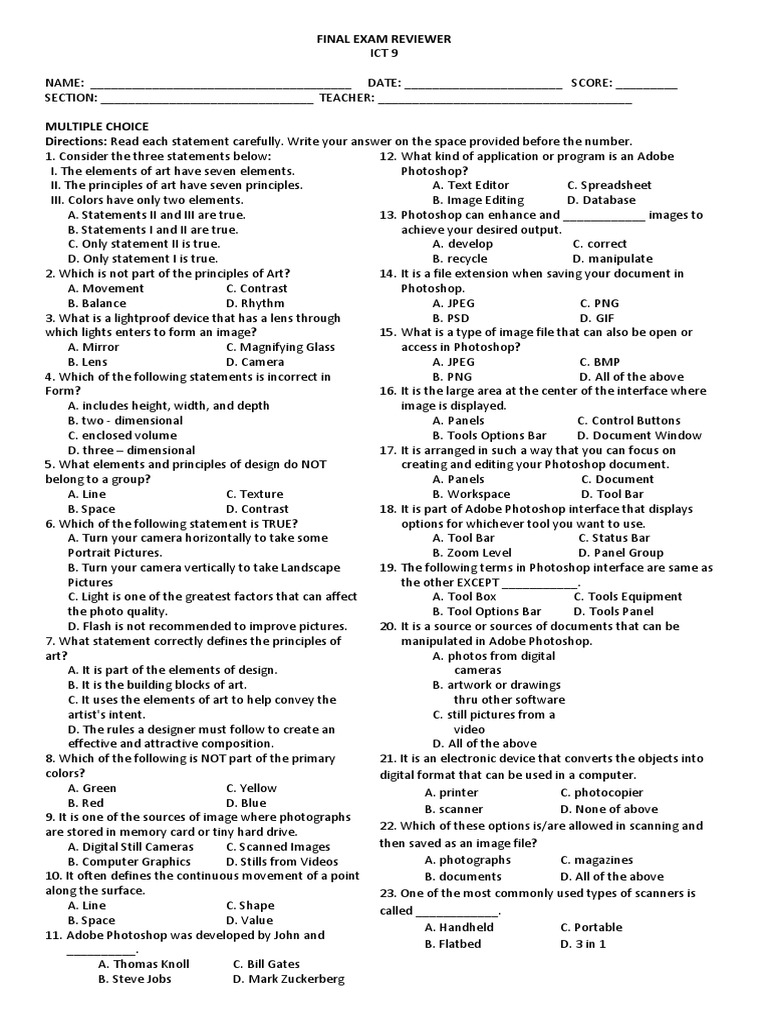 ICT 9 Reviewer | PDF | Image Scanner | Adobe Photoshop