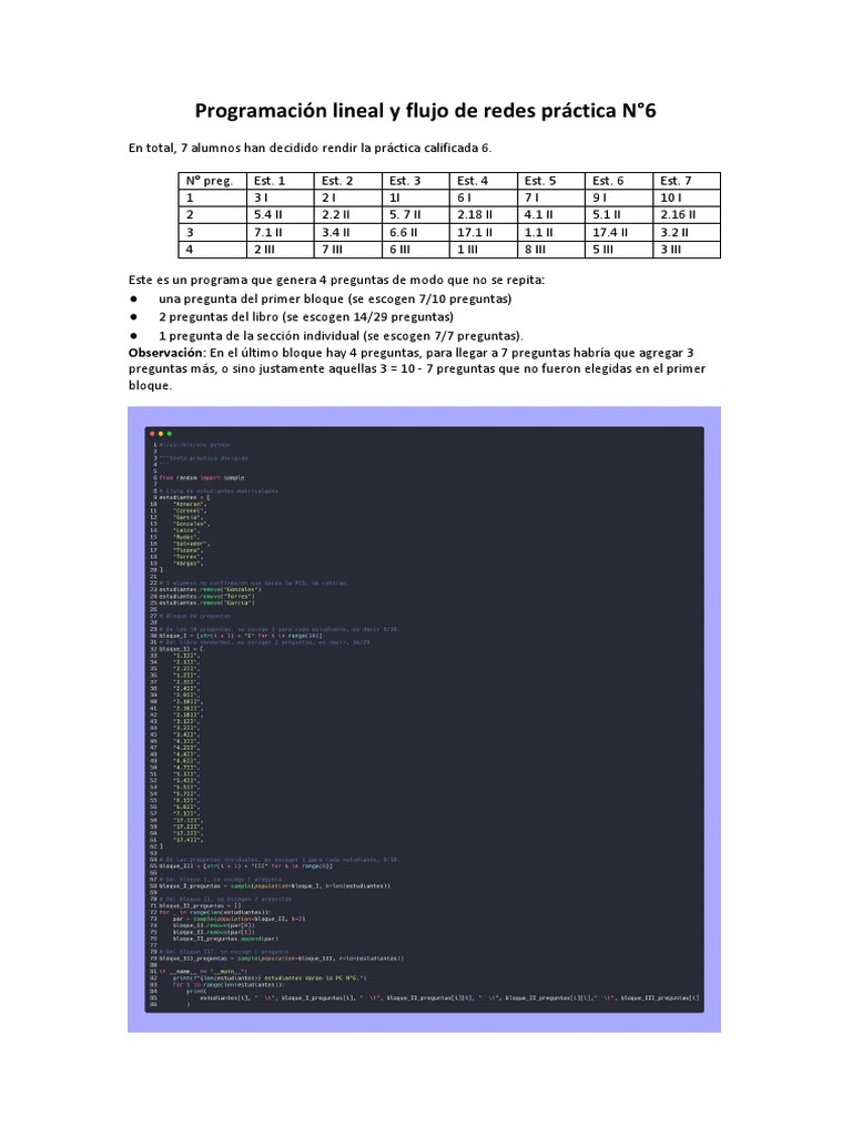 Programación Lineal y Flujo de Redes Práctica N°6 | PDF