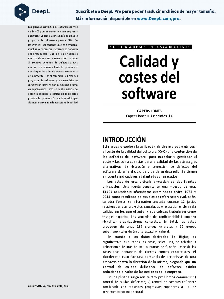 Software-Quality-And-Software-Costs Es | PDF | Software | Calidad (comercial)