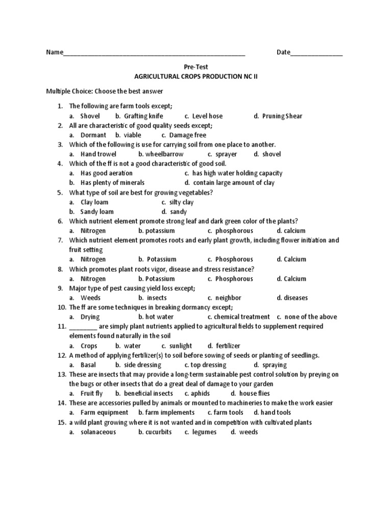 Pre Test ACP Ncii | PDF | Soil | Plants