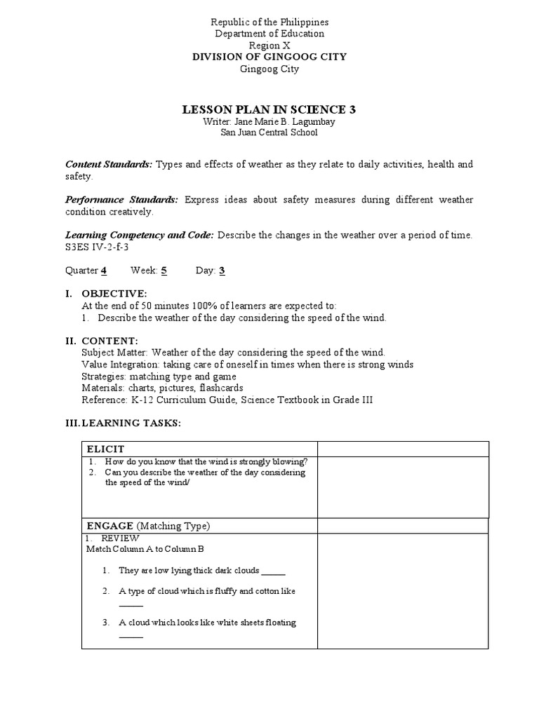 Lesson Plan In Science 3 3 Revised Pdf Wound Learning