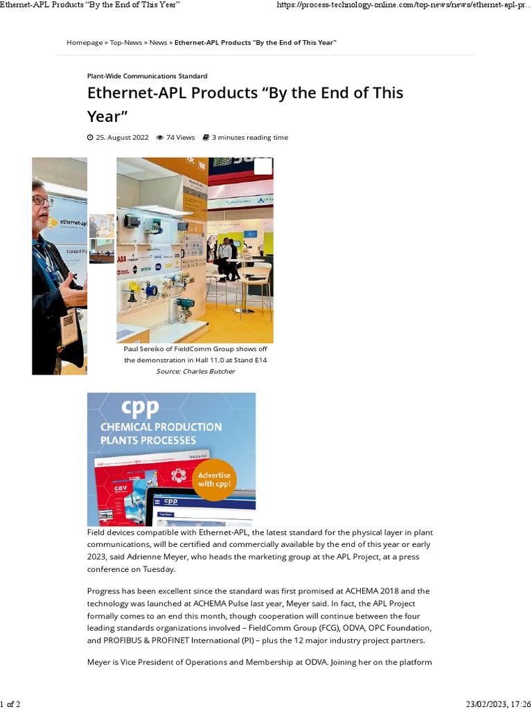 Ethernet-APL Products by The End of 2022 or Early 2023 | PDF | Physical ...