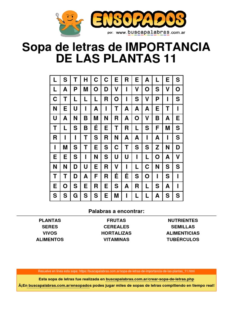 Sopa de Letras de Importancia de Las Plantas - 11 | PDF
