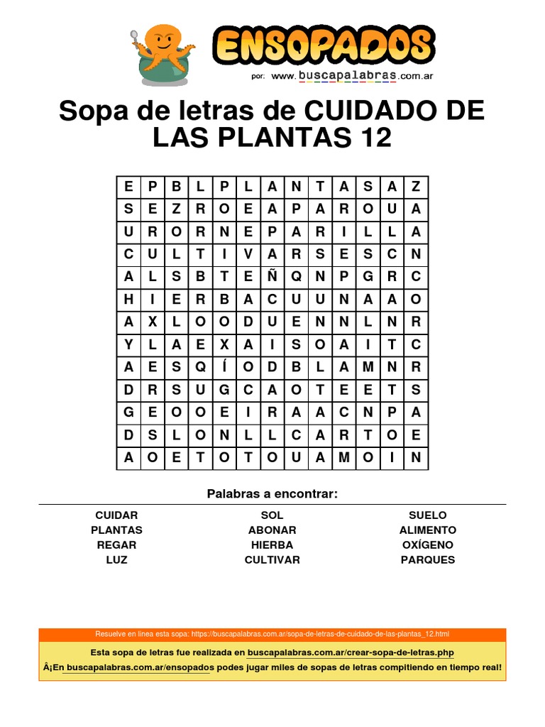 Sopa de Letras de Cuidado de Las Plantas - 12 | PDF