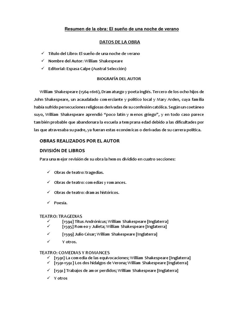 Análisis de "El sueño de una noche de verano" | PDF | Sueño de una ...