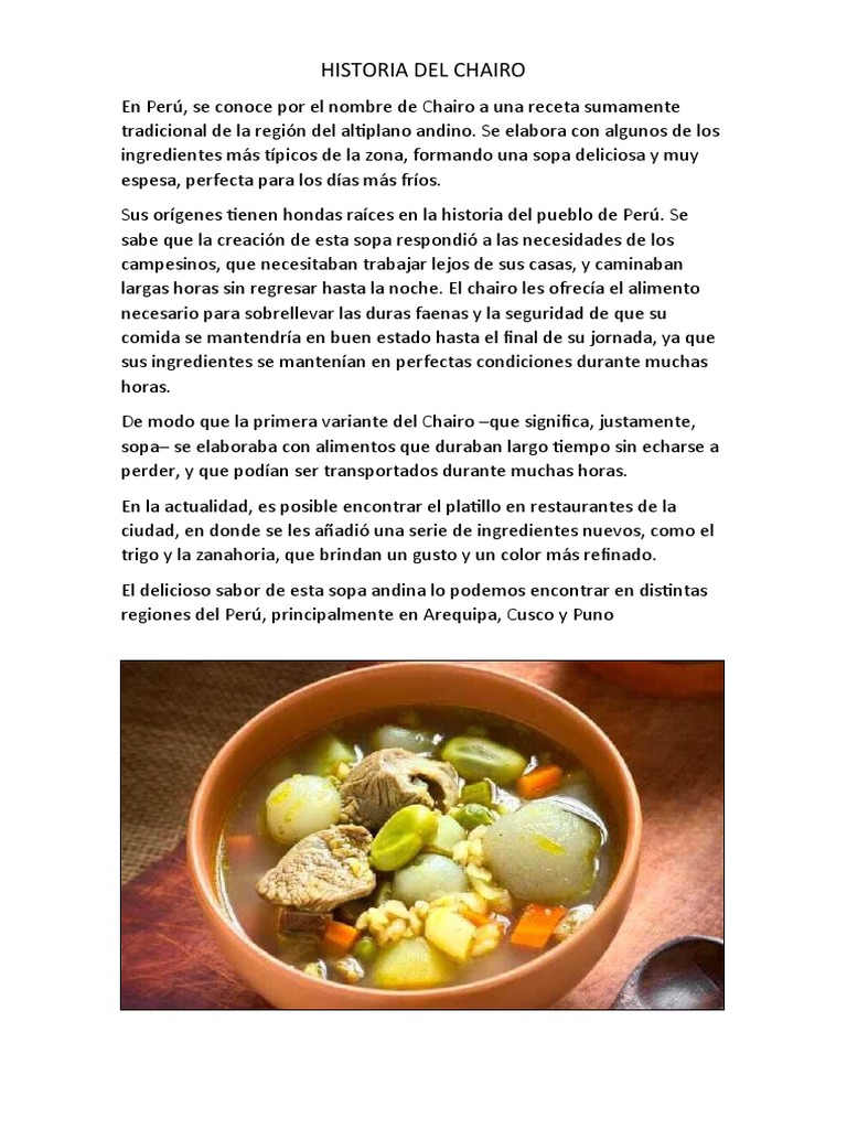 Origen y historia del chairo peruano | PDF | Cocina, comidas y vino