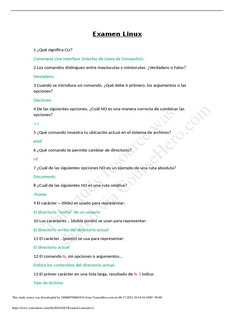 Examen - Linux - Docx 2021 | PDF | Archivo de computadora | Interfaz de línea de comando