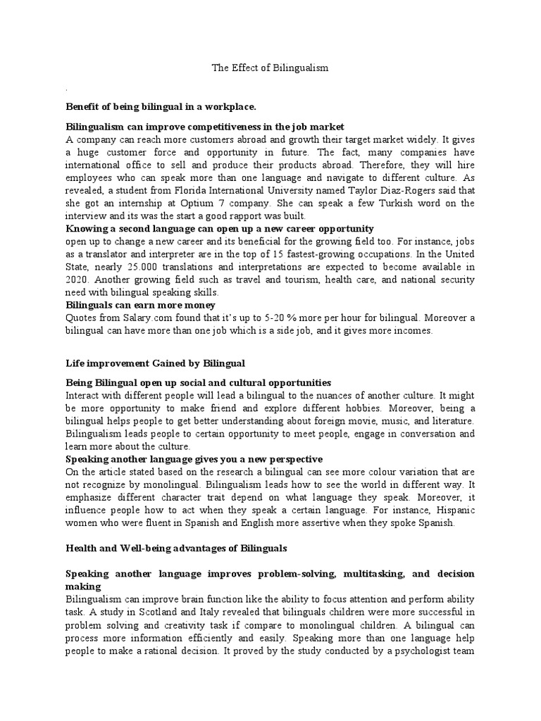 Benefits of Bilingualism in Careers | PDF | Multilingualism | Psychology