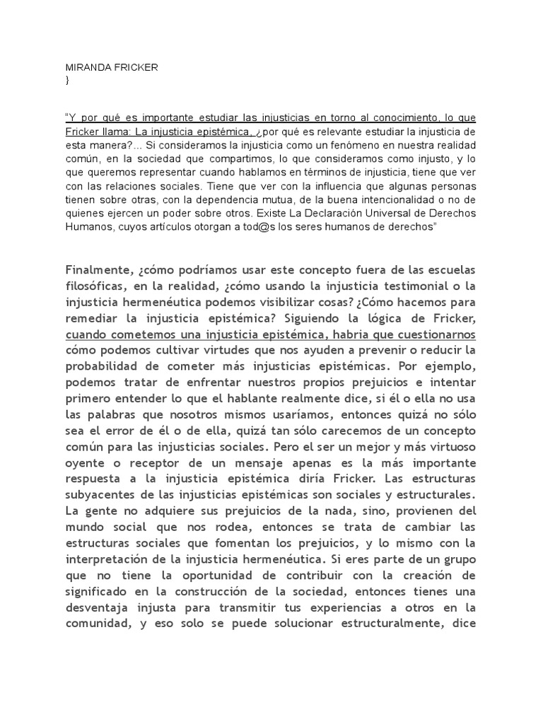 Injusticia Epistémica según Miranda Fricker | PDF | Hermenéutica | Sociedad