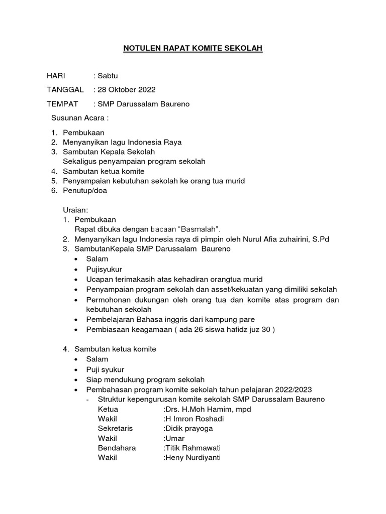 NOTULEN RAPAT DAN DOKUMENTASI HASIL KEGIATAN RAPAT (1) | PDF