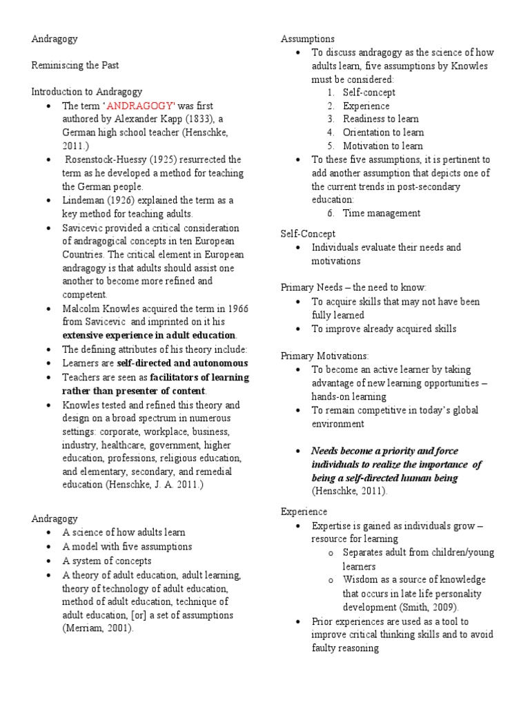 Andragogy | PDF | Learning | Adult Education