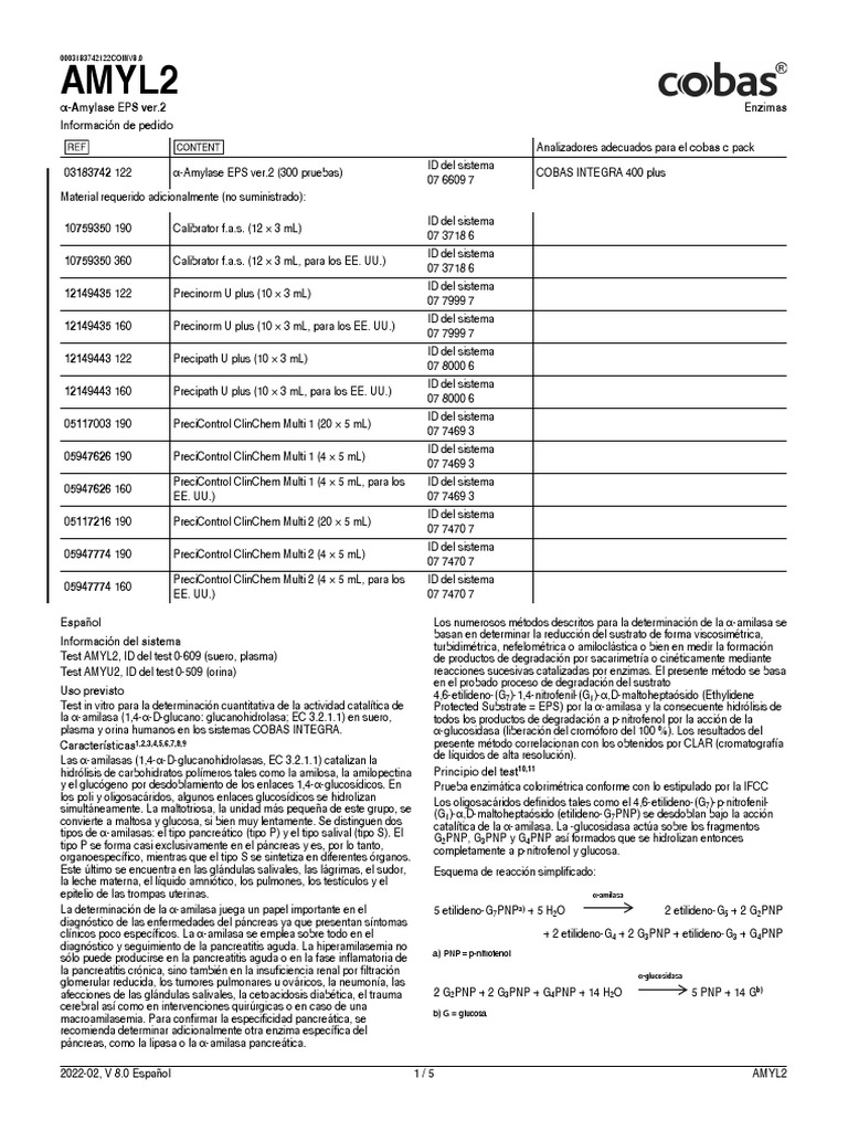 Análisis α-Amilasa en COBAS INTEGRA | PDF | Química
