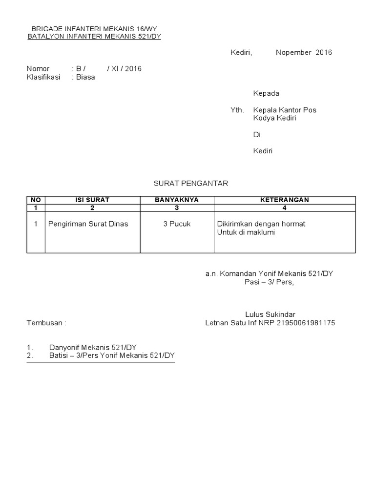 Surat Pengantar Pengiriman Pos Dinas | PDF