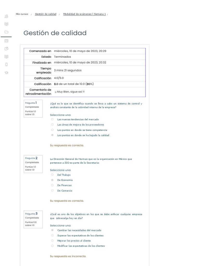 Modalidad de Exámenes - Semana 1 - Revisión Del Intento | PDF | Calidad (comercial) | Sistema de ...