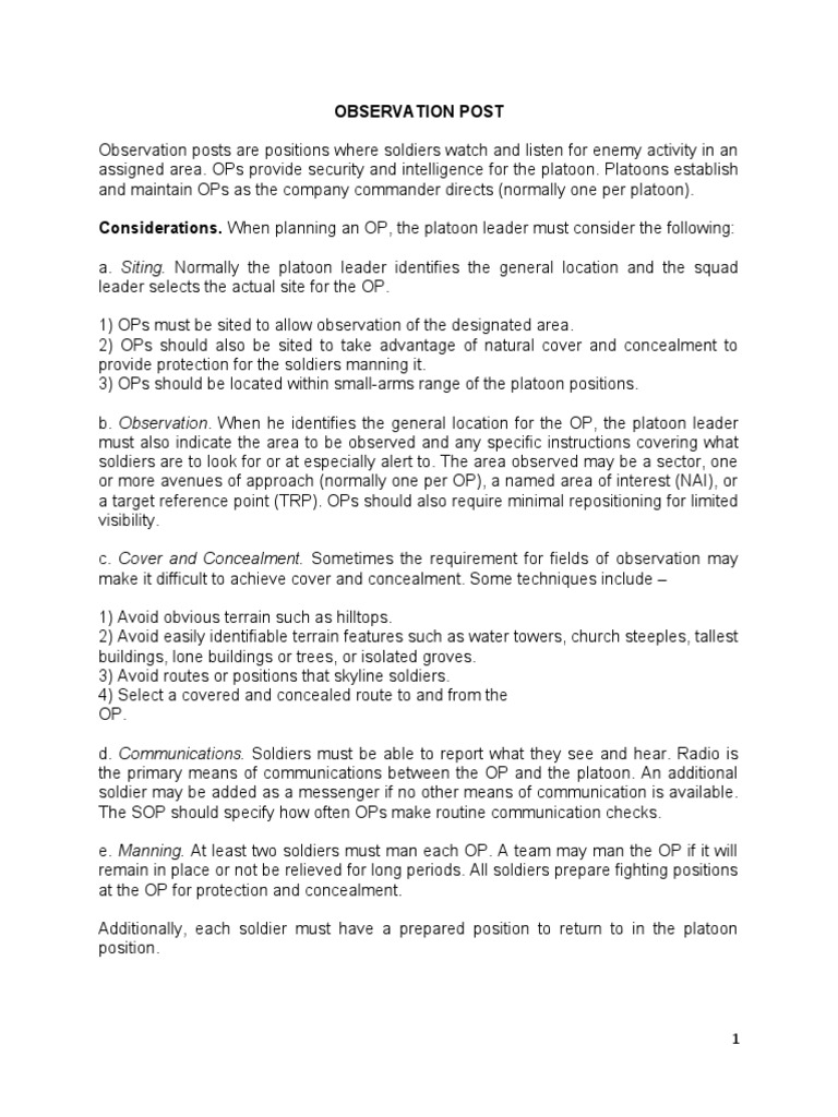 Observation Post | PDF | Platoon | Warfare