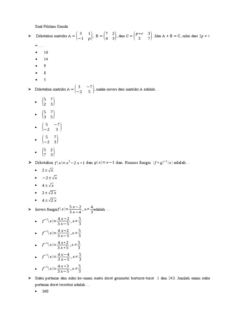 Soal Pilihan Ganda Matematika SMA | PDF
