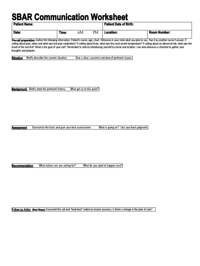 SBAR Communication Worksheet | PDF