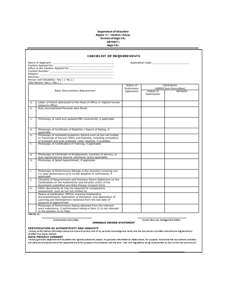 T1 Position Application Checklist | PDF | Verification And Validation ...
