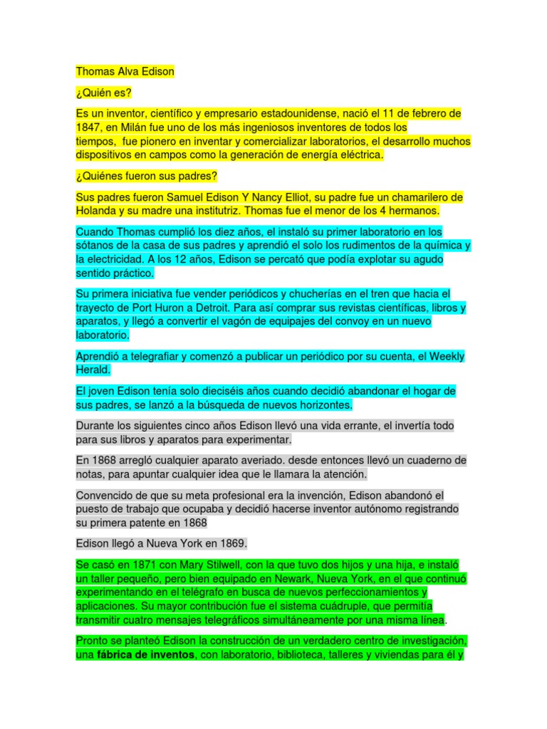 Historia de Thomas | PDF | Thomas Edison