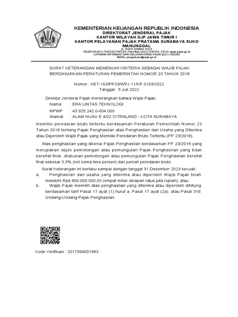 Surat Keterangan Pp23 | PDF