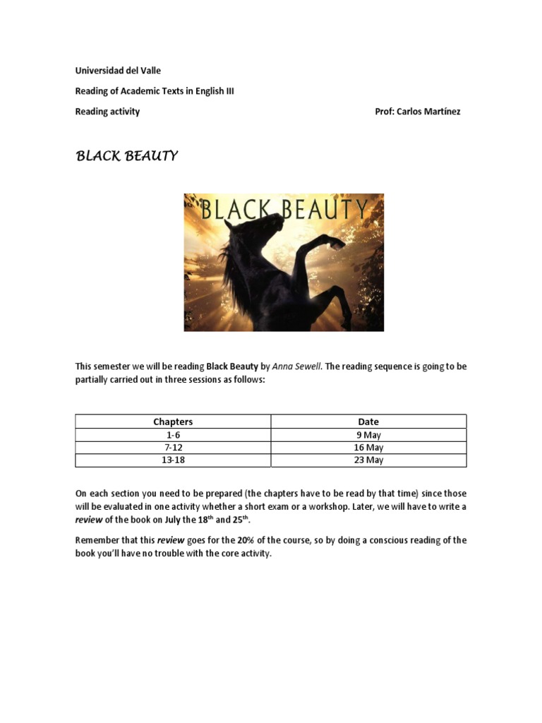 Black Beauty Reading Schedule and Themes | PDF | Black Beauty