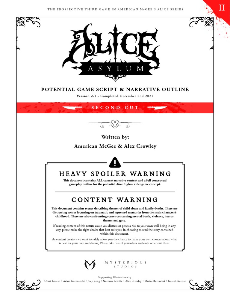 V2.1 Alice Asylum Narrative Outline DEC02 2021 With Illustrations | PDF