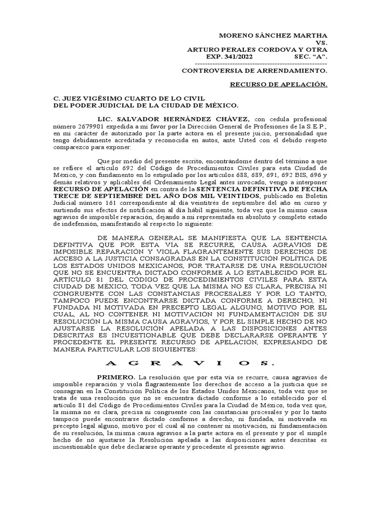 Recurso de Apelacion | PDF | Sentencia (ley) | Apelación