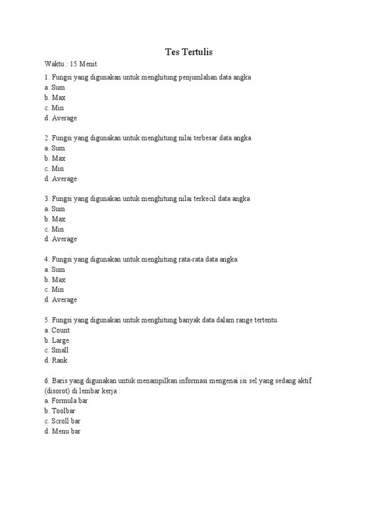 Tes Tertulis Soal - 15 Menit | PDF
