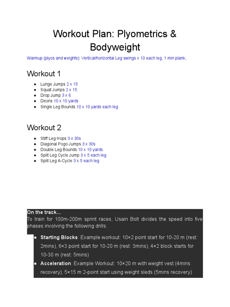 Plyometric & Sprint Workout Plan | PDF