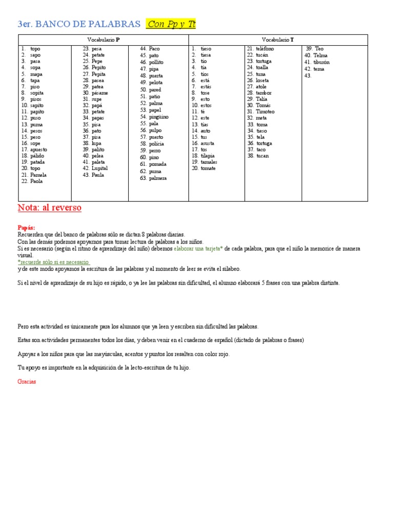 Copia de 3er Banco de Palabras | PDF