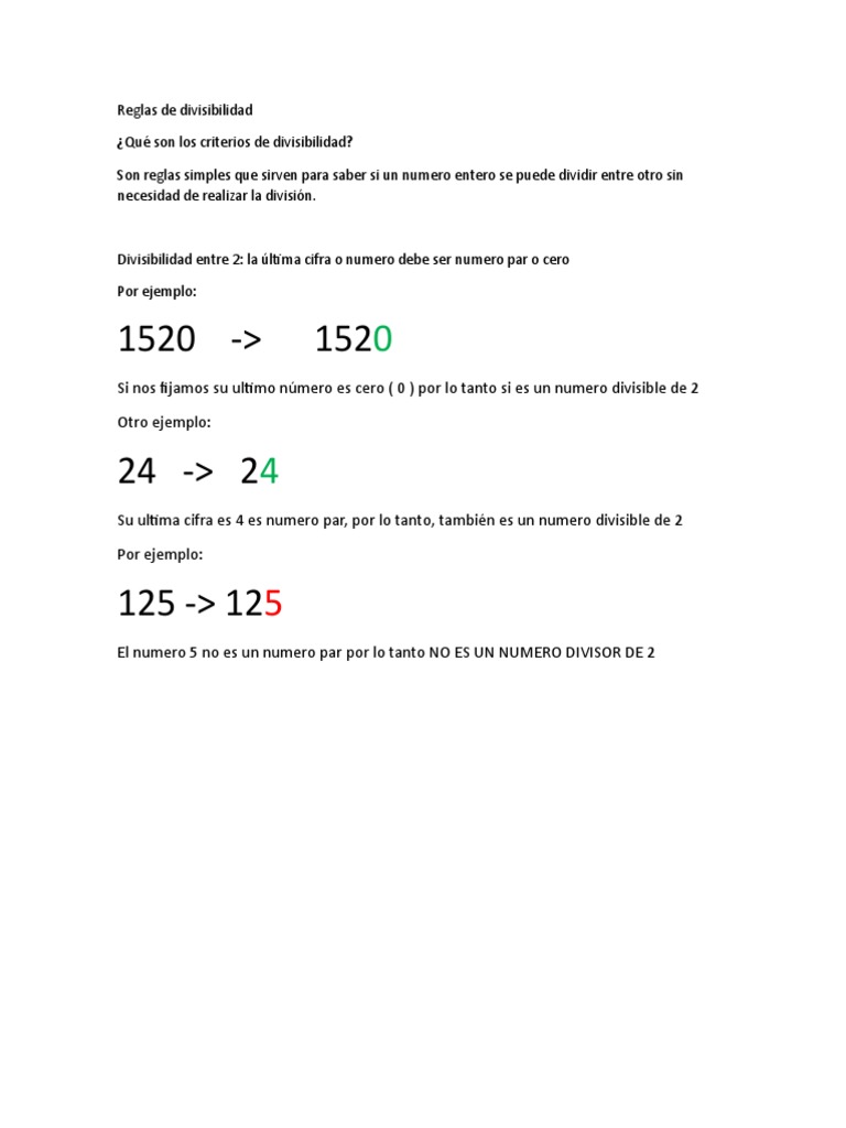Reglas de Divisibilidad Simplificadas | PDF | Teoría de los números ...