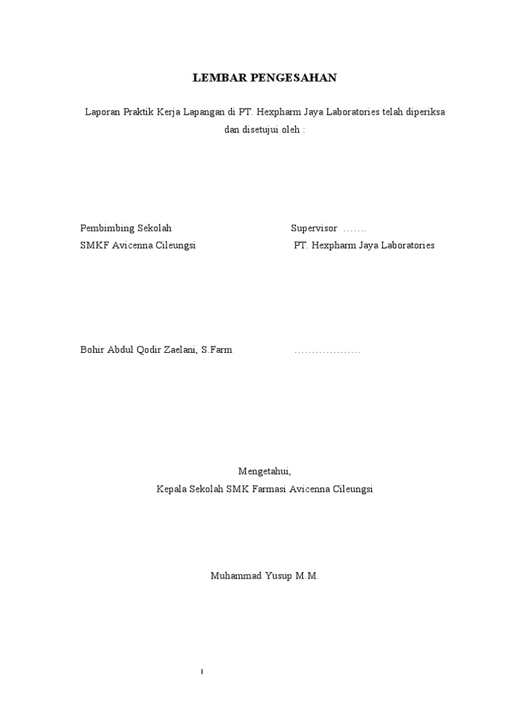 Lembar Pengesahan Laporan PKL HJ | PDF