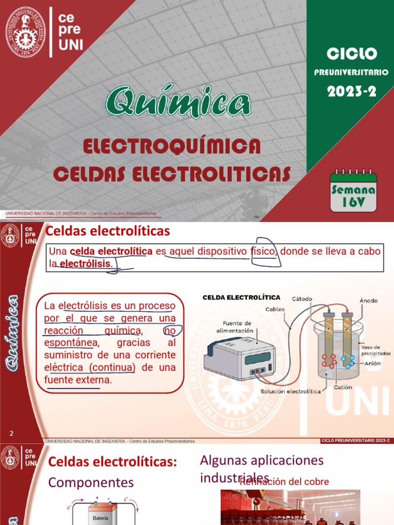 Electroquímica Celdas Electroliticas: Preuniversitario | Descargar gratis PDF | Electrodo ...