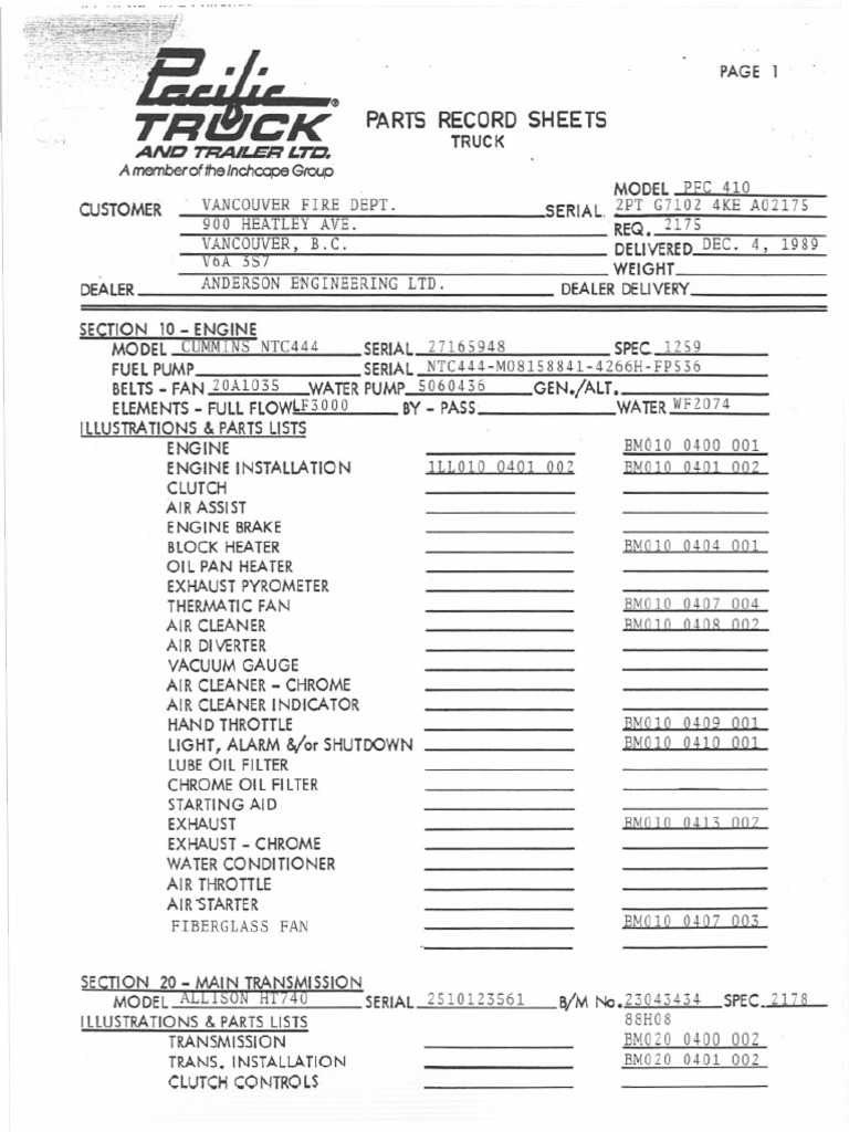 (2175) 1989 Pacific PFC410 SN# 2175 B.O.M. | PDF