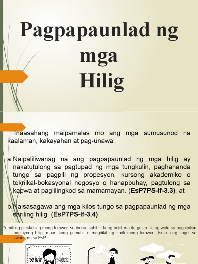 ESP 7 Q1 W6 Pagpapaunlad NG Mga Hilig | PDF