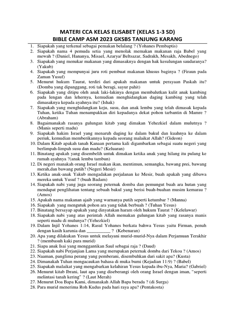 Materi Cca Asm Bible Camp-Kelas 1-3 SD | PDF | Sejarah