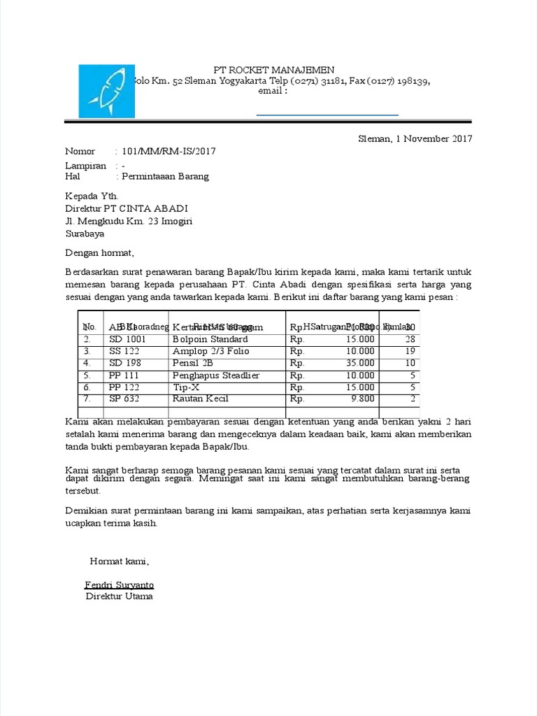 PDF Contoh Surat Permintaan Barang | PDF