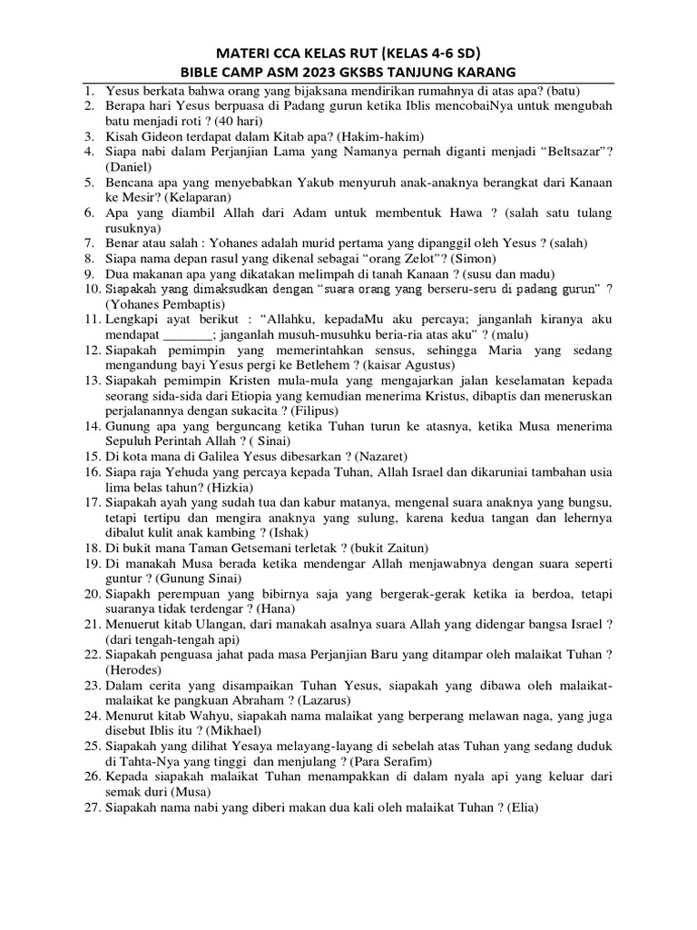 Materi Cca Asm Bible Camp-Kelas 4-6 SD | PDF