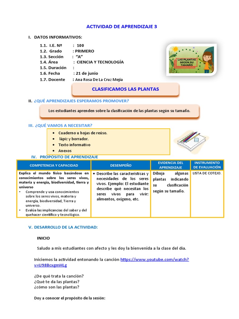 D3 A1 Sesion Ct. Clasificamos Las Plantas | PDF | Hipótesis | Evaluación