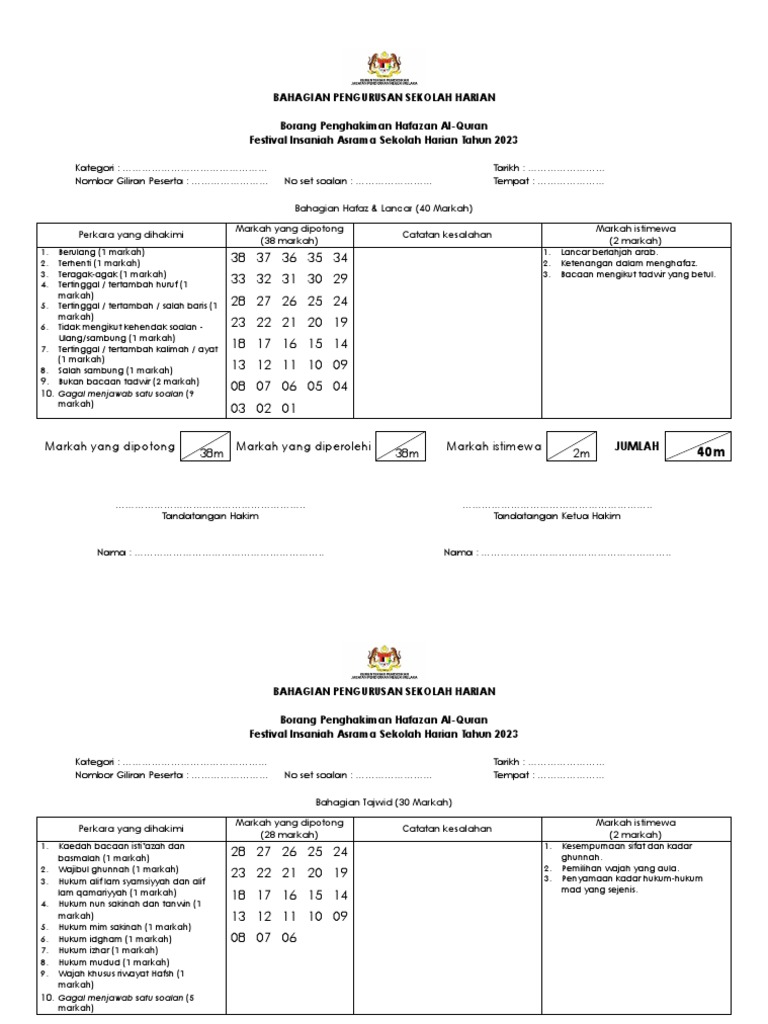 Borang Hafazan Festival Insaniah 2023 | PDF