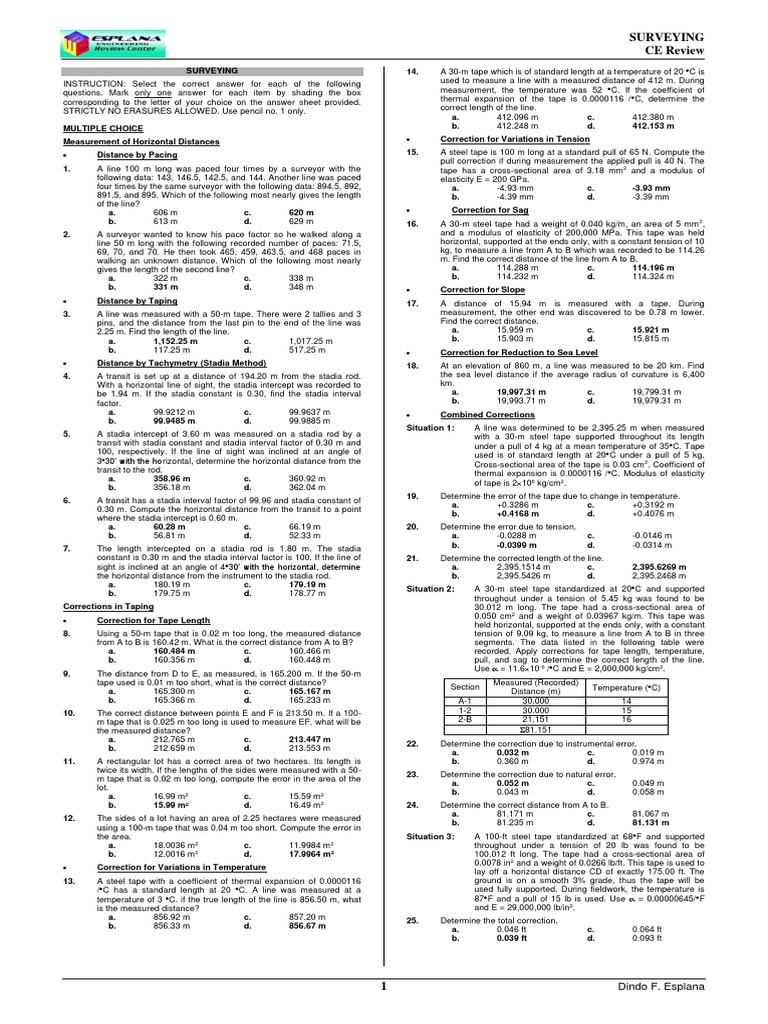 Surveying Review Notes | Download Free PDF | Surveying | Thermal Expansion
