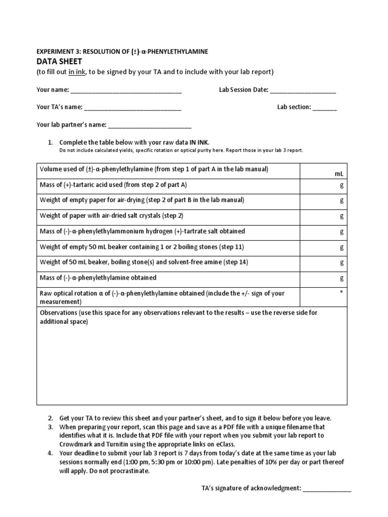 Experiment 3 Data Sheet | PDF | Physical Sciences | Chemistry