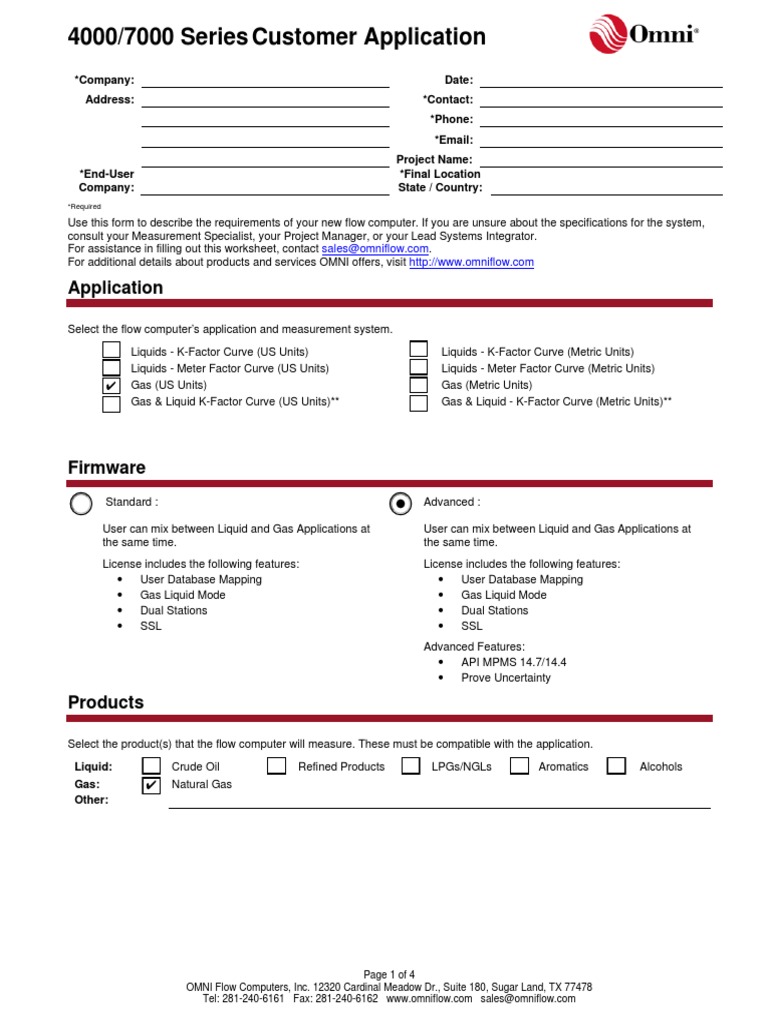 Customer Application Worksheet 4000 7000 Series 002 | PDF | Application ...