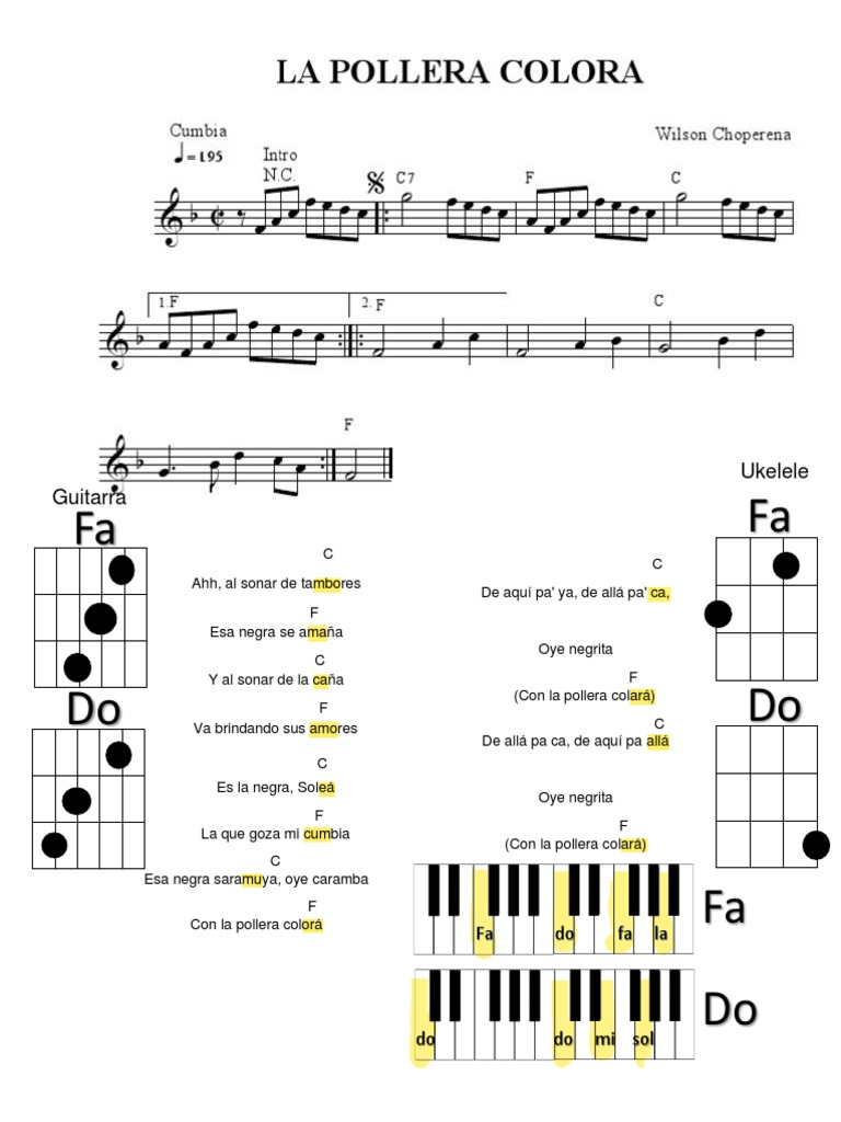 Partitura Escolar Canción La Pollera Colorá | PDF