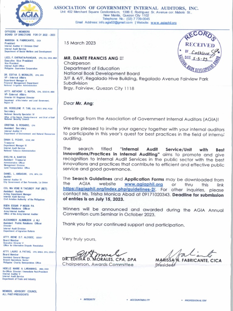 Letter From AGIA and Other Attachments | PDF