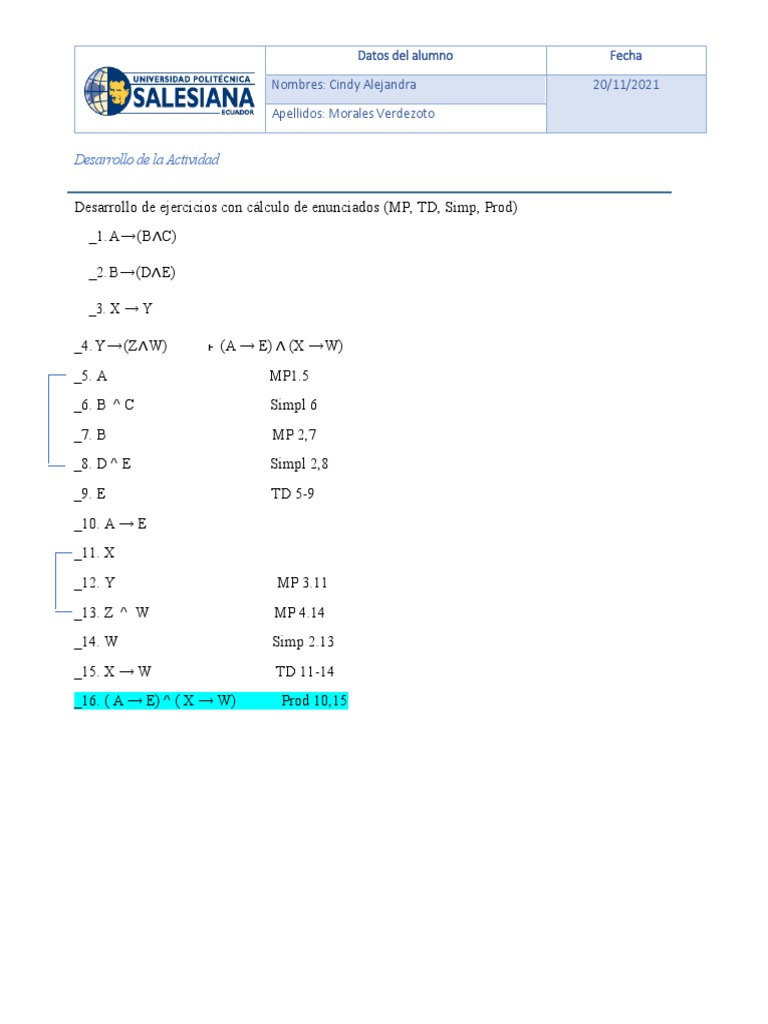 Desarrollo de La Actividad: Datos Del Alumno Fecha Nombres: Cindy Alejandra 20/11/2021 Apellidos ...