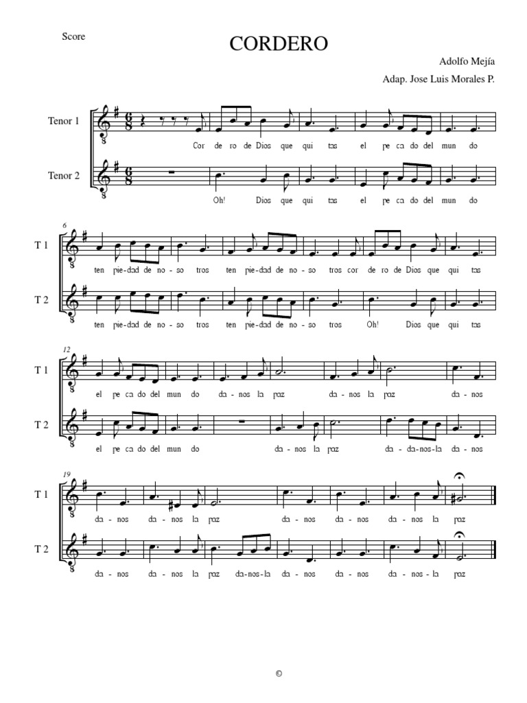 Cordero Adolfo Mejía (dos tenores) | PDF