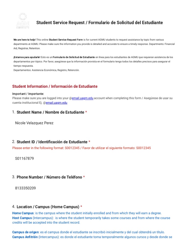 Student Service Request - Formulario de Solicitud Del Estudiante | PDF