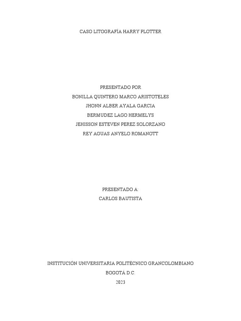 CASO LITOGRAFÍA HARRY PLOTTER ENTREGA 1-1 | PDF | Algoritmos | Programación de computadoras